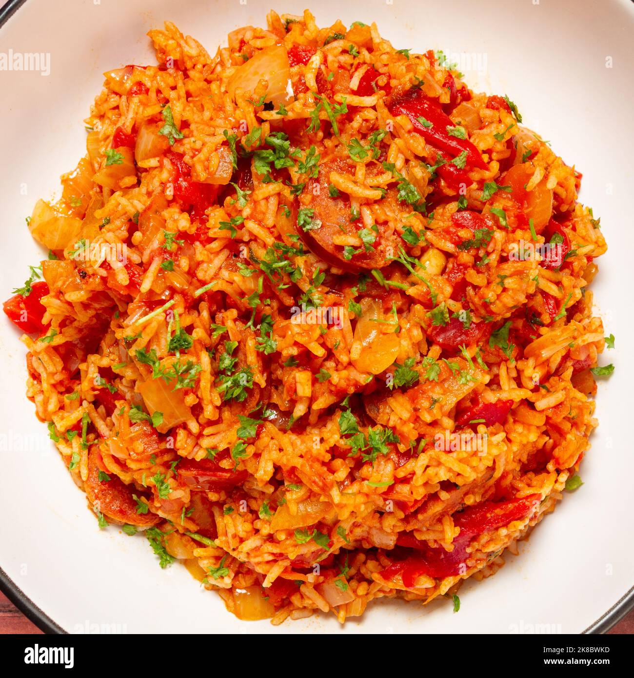 tomato chorizo rice from above Stock Photo - Alamy
