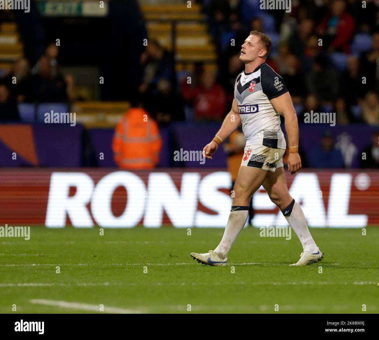 England's Tom Burgess leaves the field after being sent to the sin bin ...