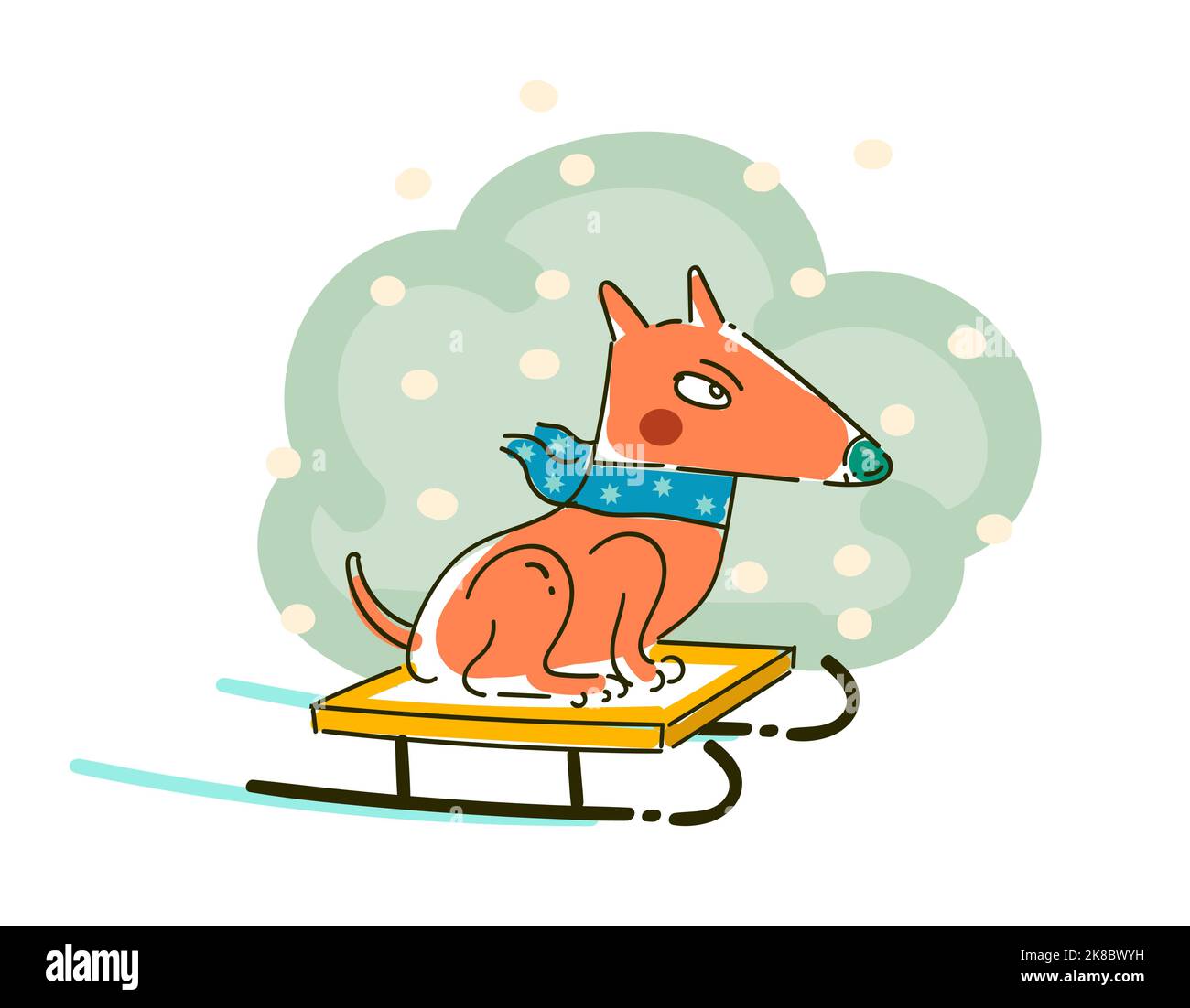 Dog on a sled, vector winter holidays cartoon clipart Stock Vector ...