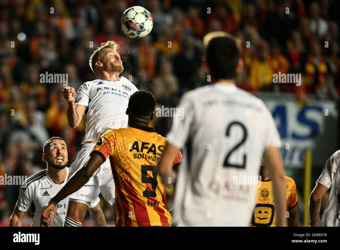 Eupen's James Jeggo pictured in action during a soccer match between KV ...