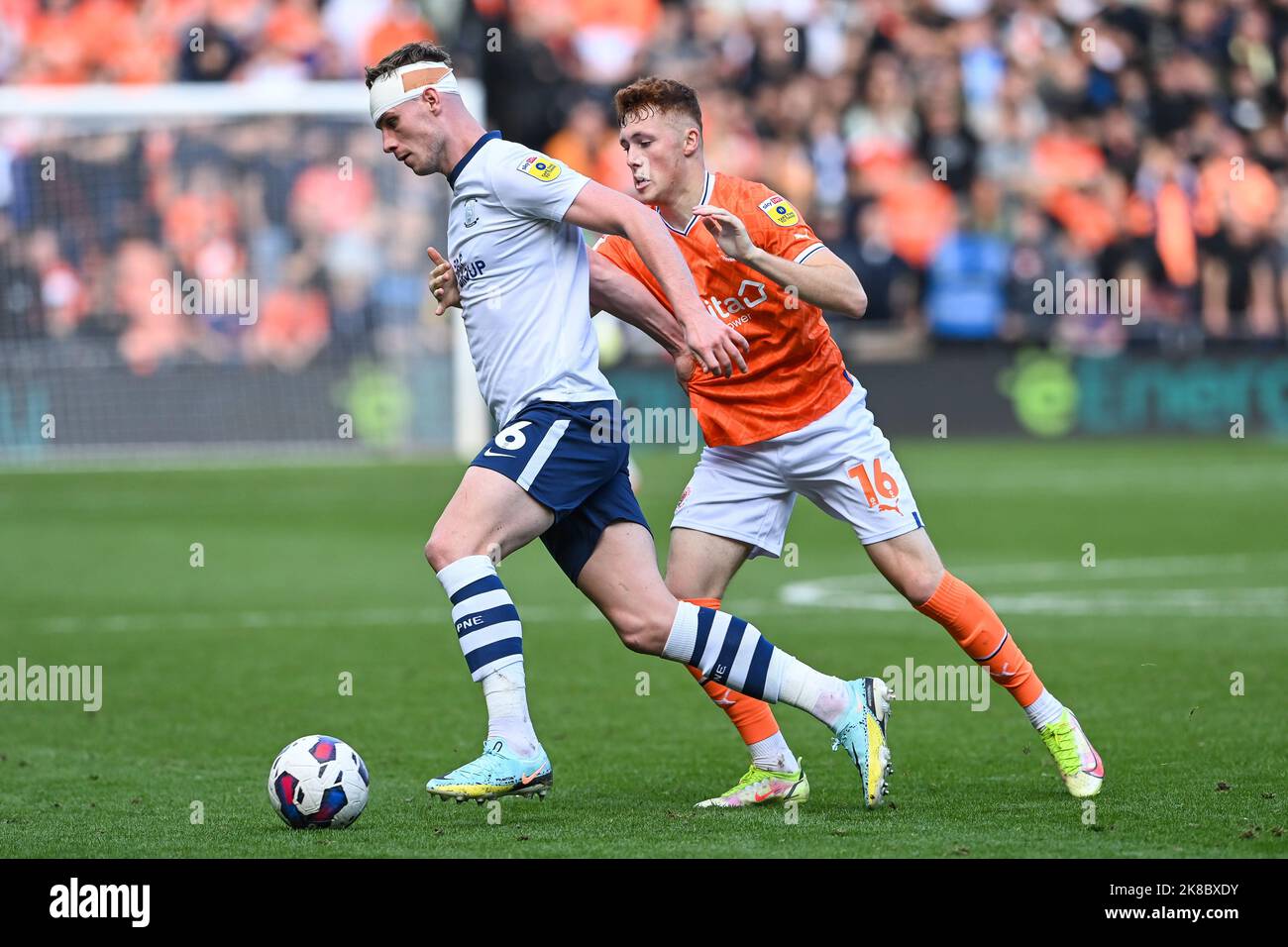 Liam Lindsay #6 of Preston North End and Sonny Carey #16 of Blackpool ...