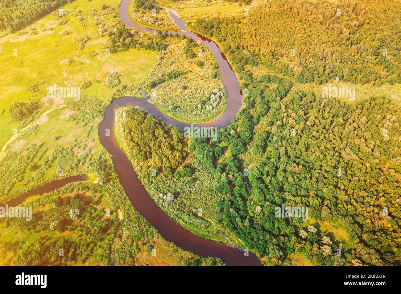 Top View Of Beautiful European Nature From High Attitude. Drone Flight ...