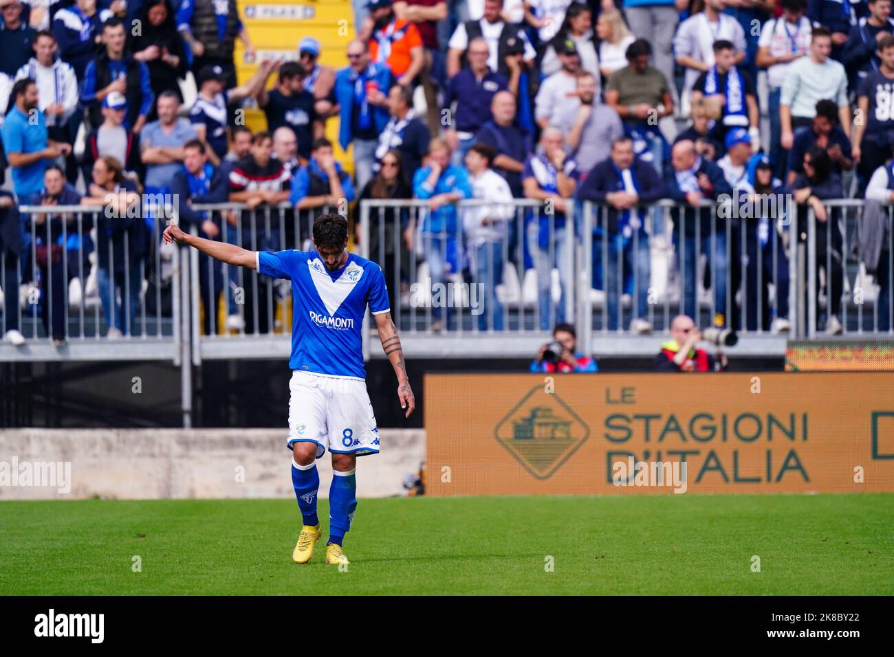 Brescia, Italy. 22nd Oct, 2022. Emanuele Ndoj (Brescia FC) celebrates ...