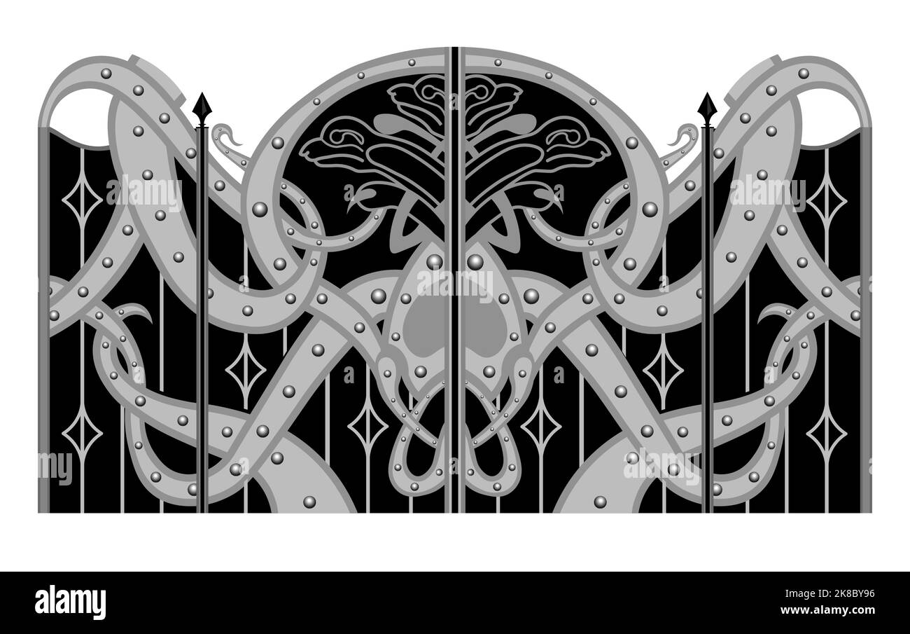 gate sketch, forged metal elements, artistic forging.Gate in ...