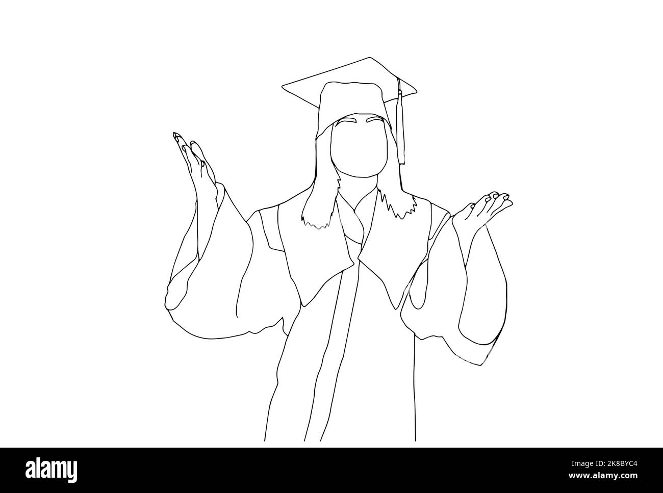 Continuous line drawing of girl student woman, outline. college woman ...