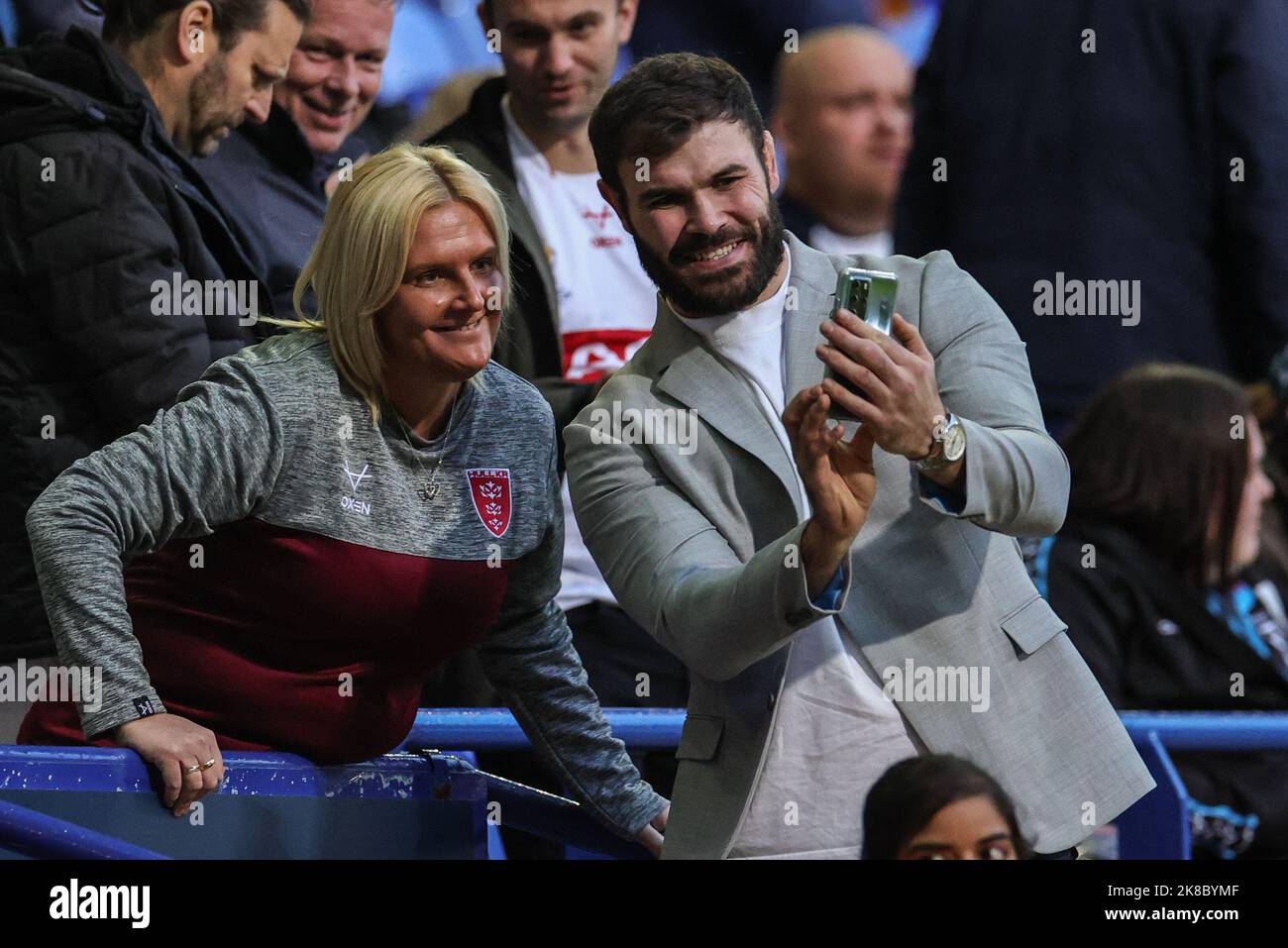 Alex Walmsley has a selfie with a fan during the Rugby League World Cup ...
