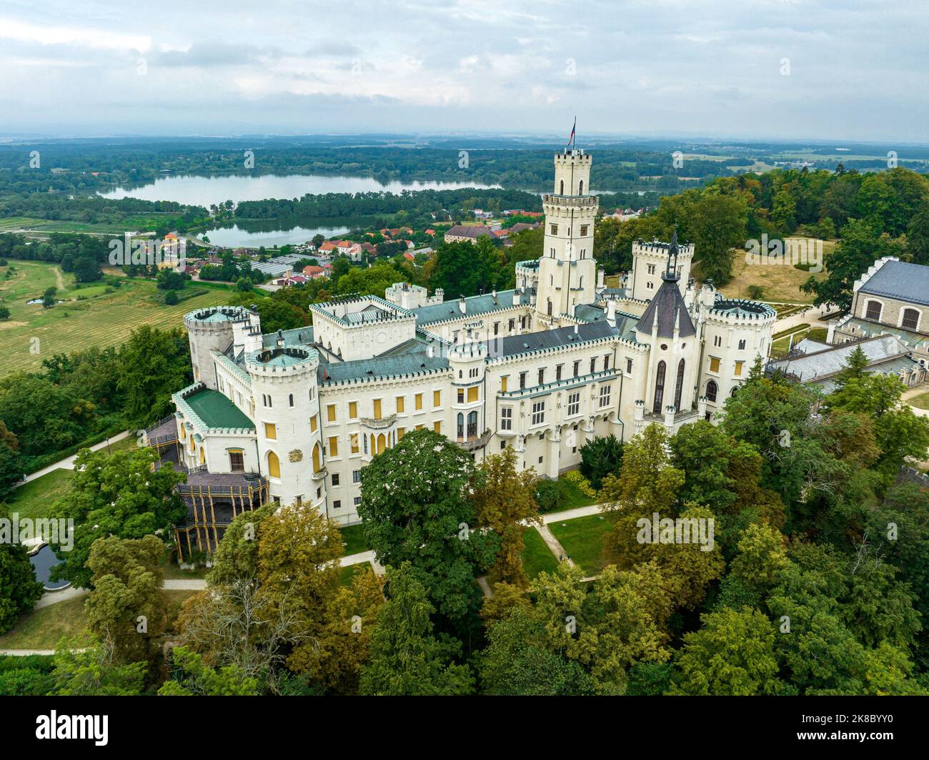 Aerial View of Neo-Gothic Castle Hluboká nad Vltavou, Czechia, Europe ...