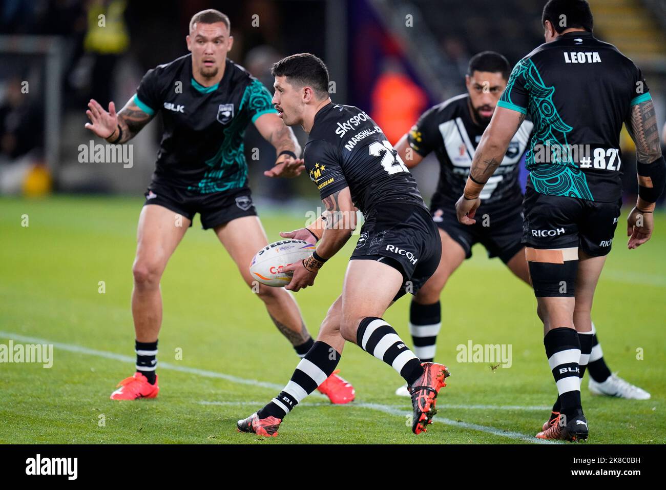 New Zealand's Jeremy Marshall-King warming up before the Rugby League ...