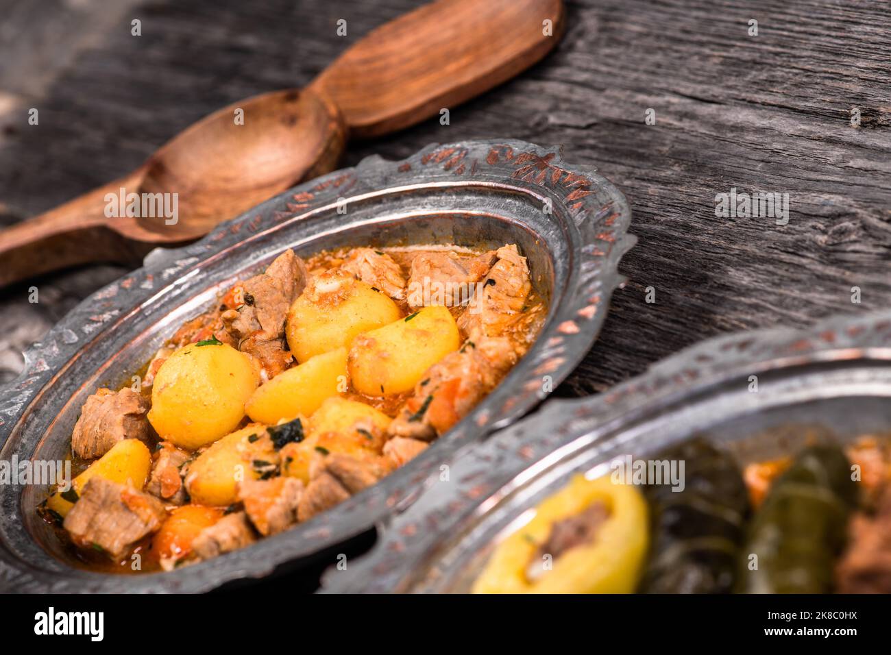 Eid Mubarak Traditional Ramadan Iftar dinner. Assorted tasty food in ...