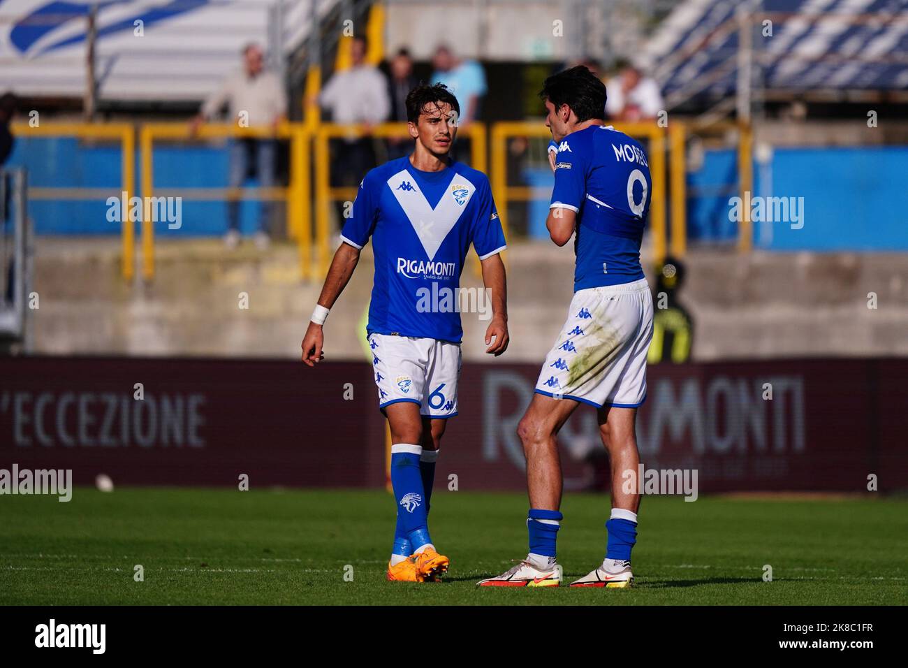 Brescia, Italy. 22nd Oct, 2022. Stefano Moreo (Brescia FC) and Nicolas ...