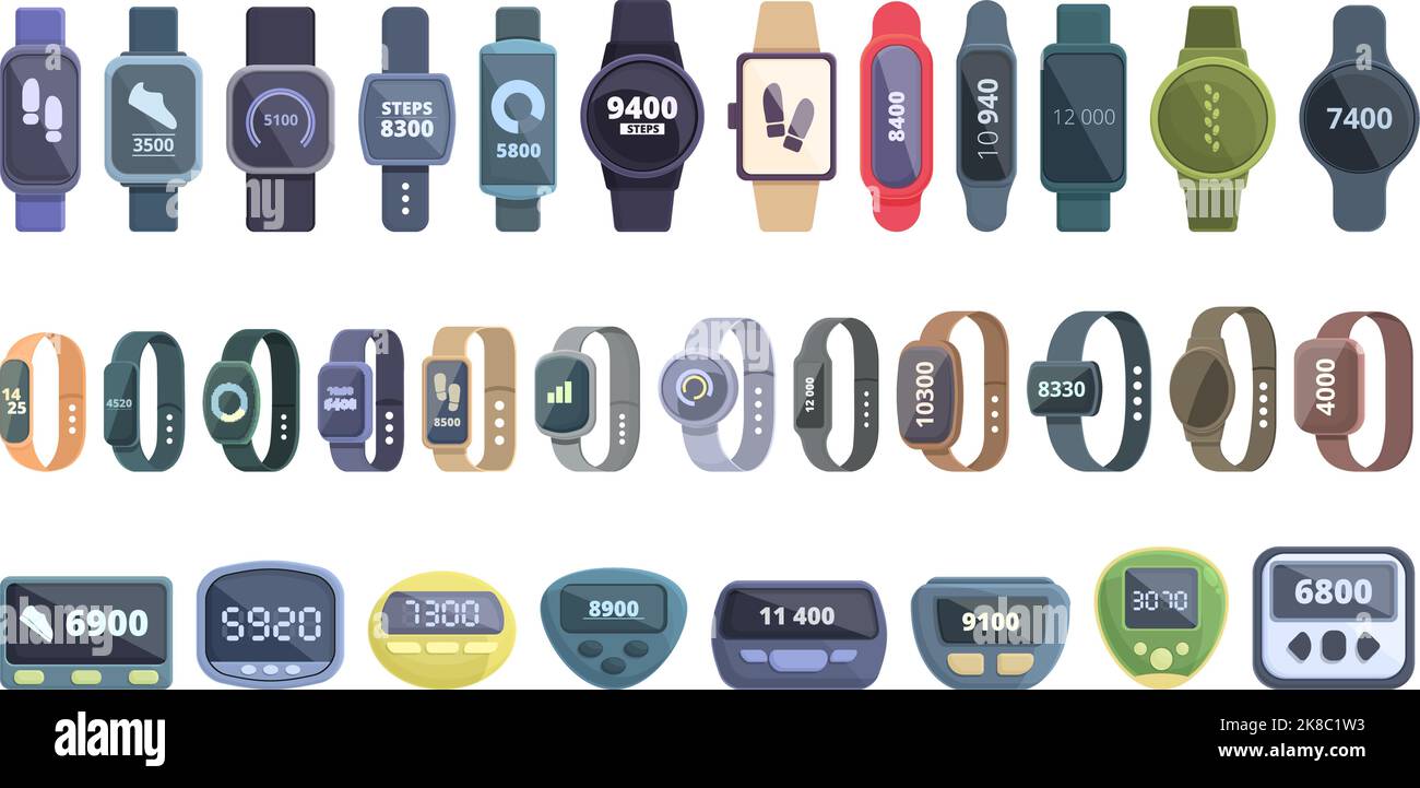Pedometer icons set cartoon vector. Sport fitness. App smart Stock ...