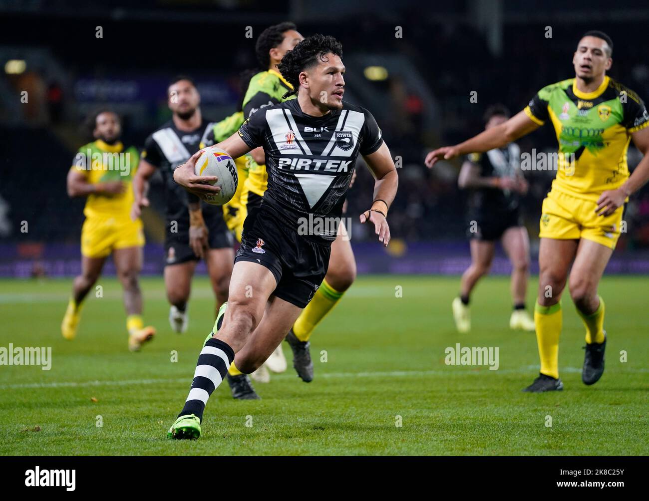 New Zealand's Dallin Watene-Zelezniack breaks clear before scoring the ...