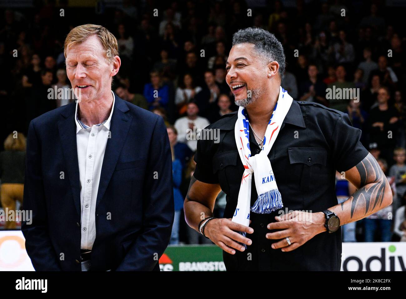 Racing Mechelen's Bill Varner pictured ahead of a basketball match ...