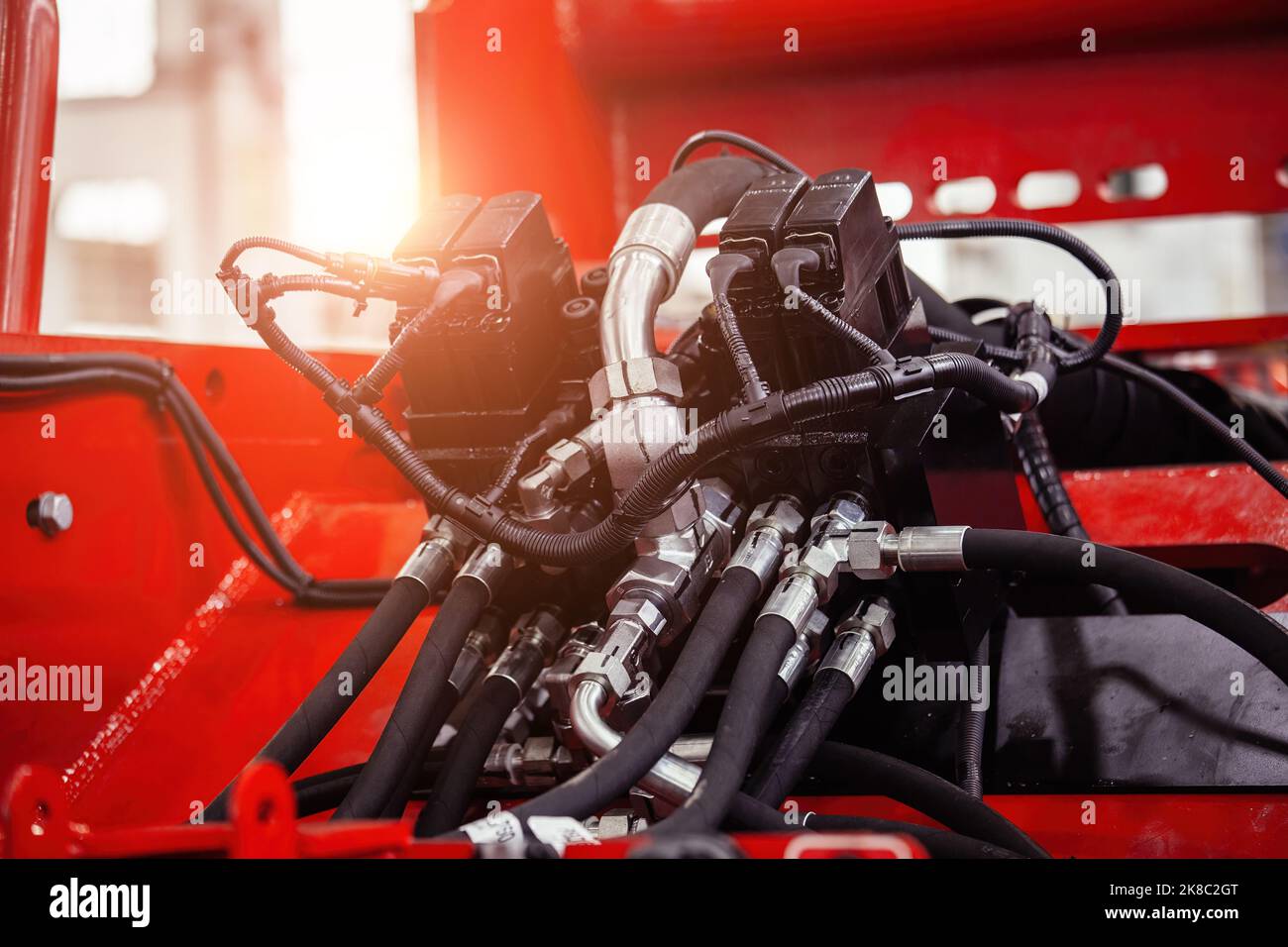 Connected hydraulic pressure pipes system of construction, agricultural ...