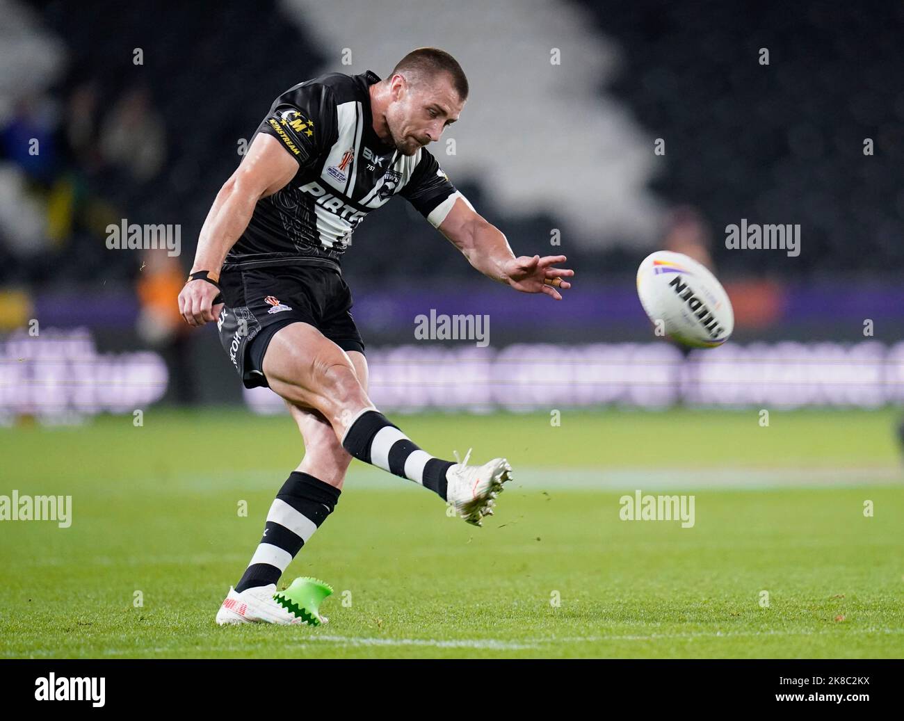 New Zealand's Kieran Foran kicks a conversion attempt during the Rugby ...