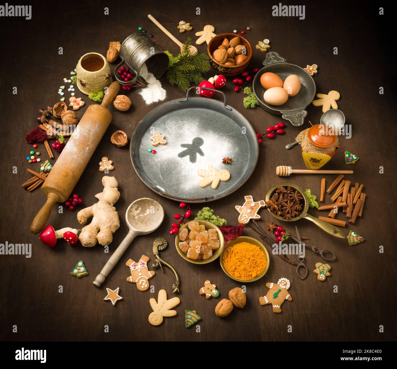 Vintage still life of Christmas gingerbread cookies and their ...