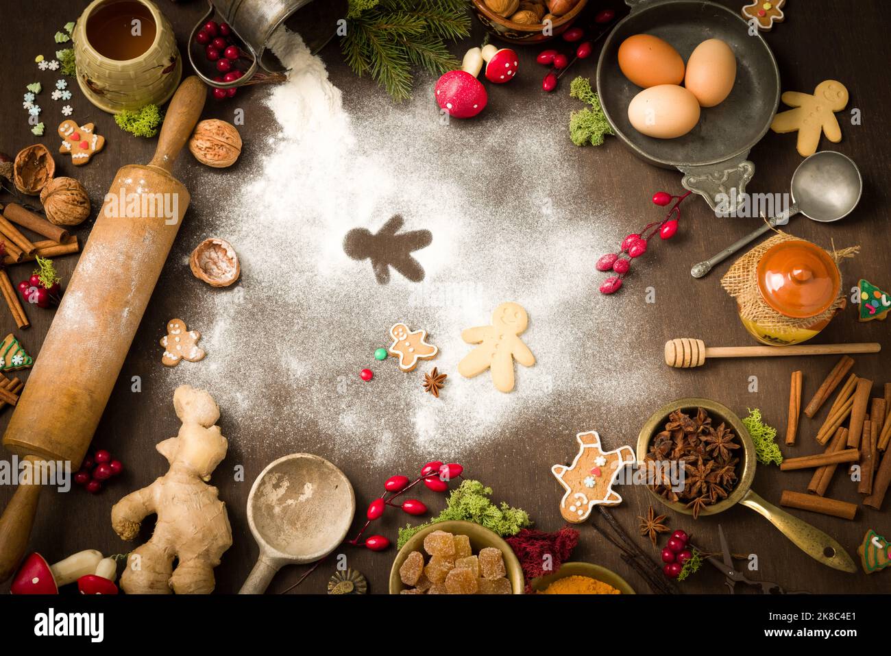 Vintage still life of Christmas gingerbread cookies and their ...