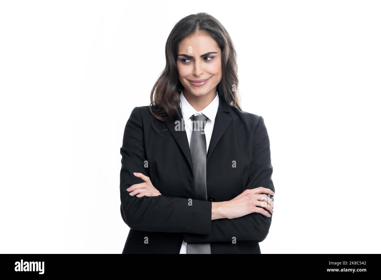 Elegant young businesswoman on white studio background. Female employee ...