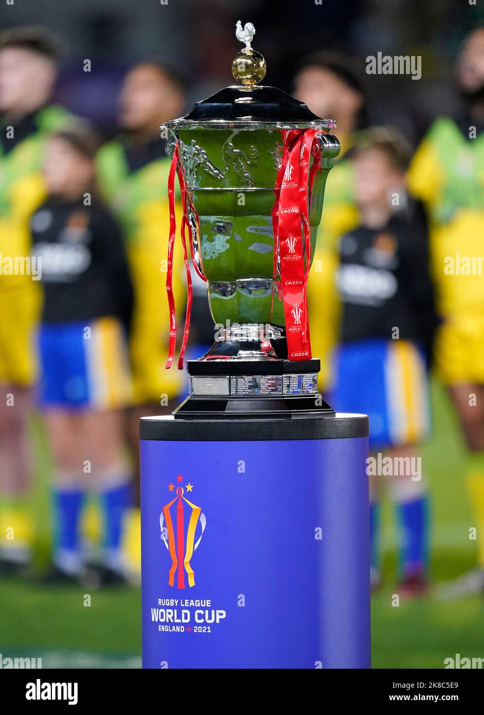 A view of the World Cup trophy on display before the Rugby League World ...
