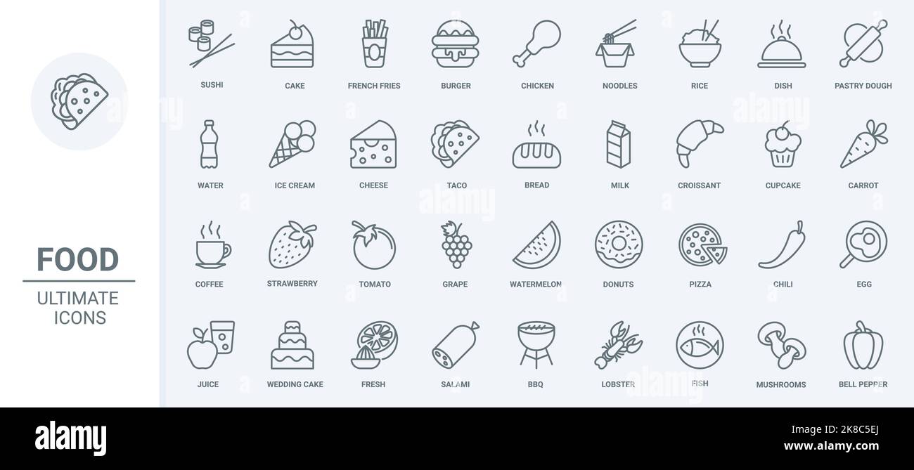 Food thin line icons set vector illustration. Outline restaurant or ...