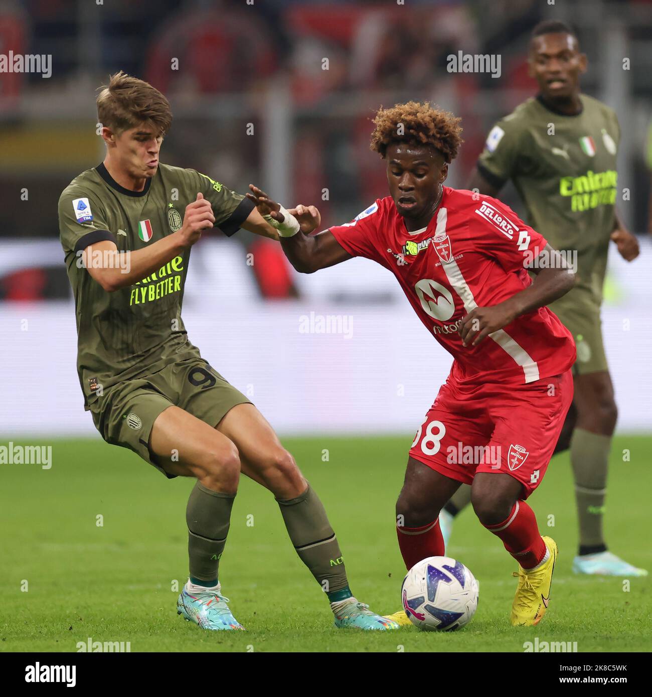 Milan, Italy. 22nd Oct, 2022. Charles De Ketelaere of AC Milan tussles ...