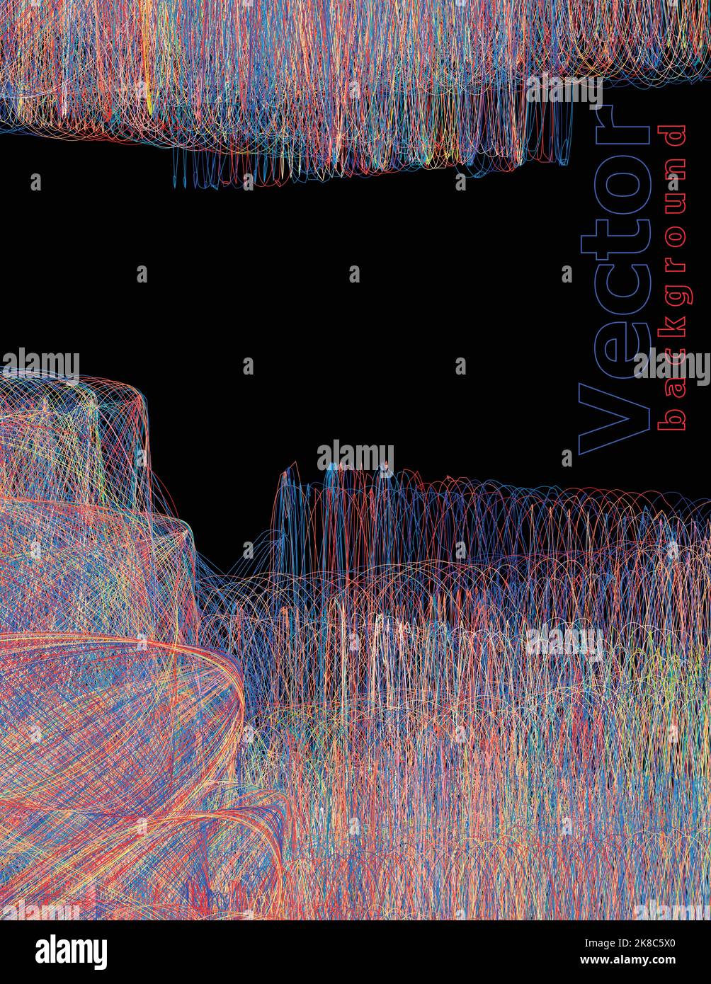 Abstract Background With Colorful Subtle Shading By Thin Wavy Lines On A Black Background