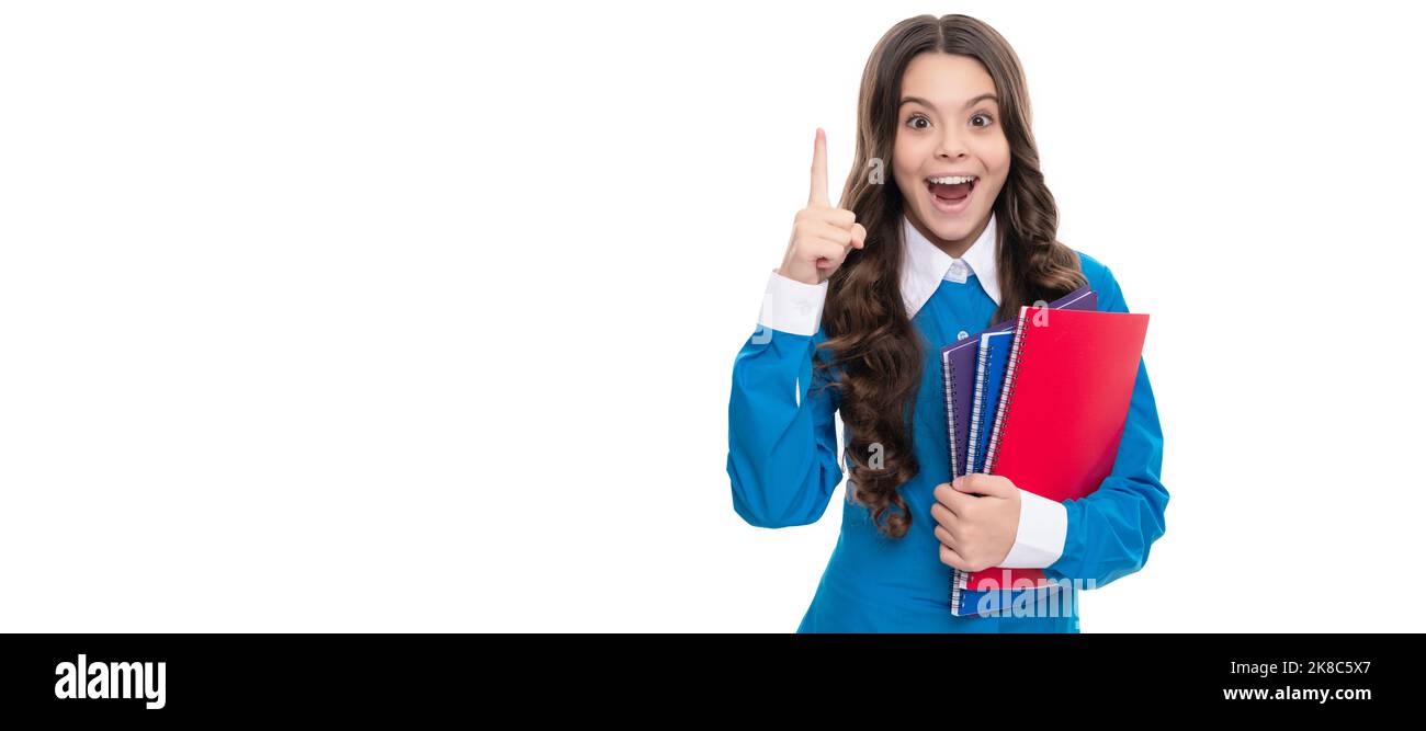 inspired with idea. teen girl with notebook. back to school. child ...