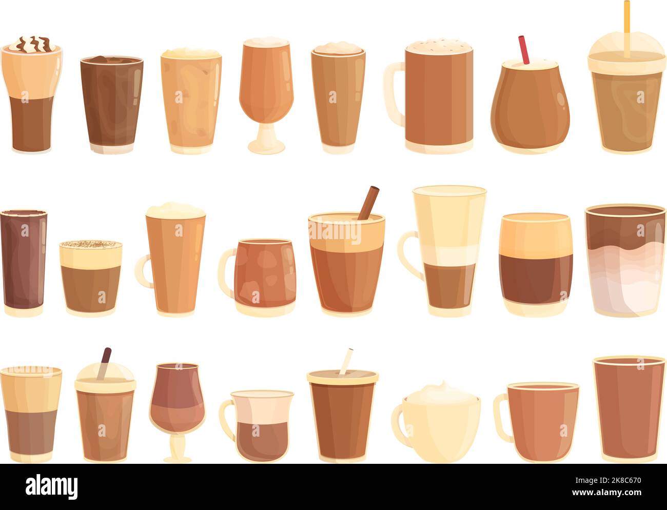 Cold coffee icons set cartoon vector. Milk americano. Bar beverage ...