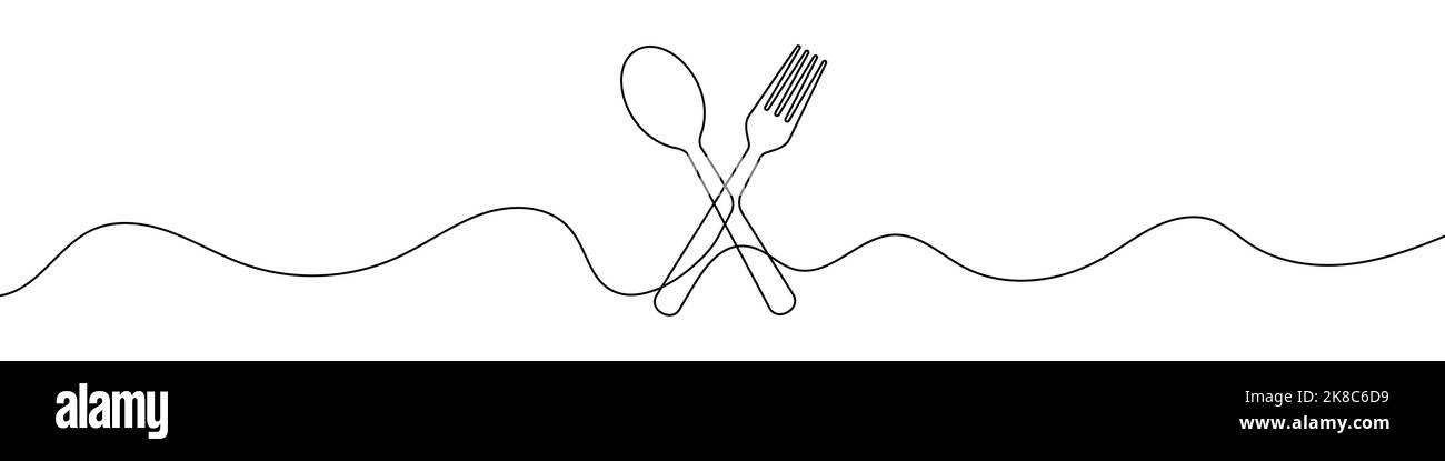 Continuous linear drawing of spoon and fork. Spoon and fork icon ...