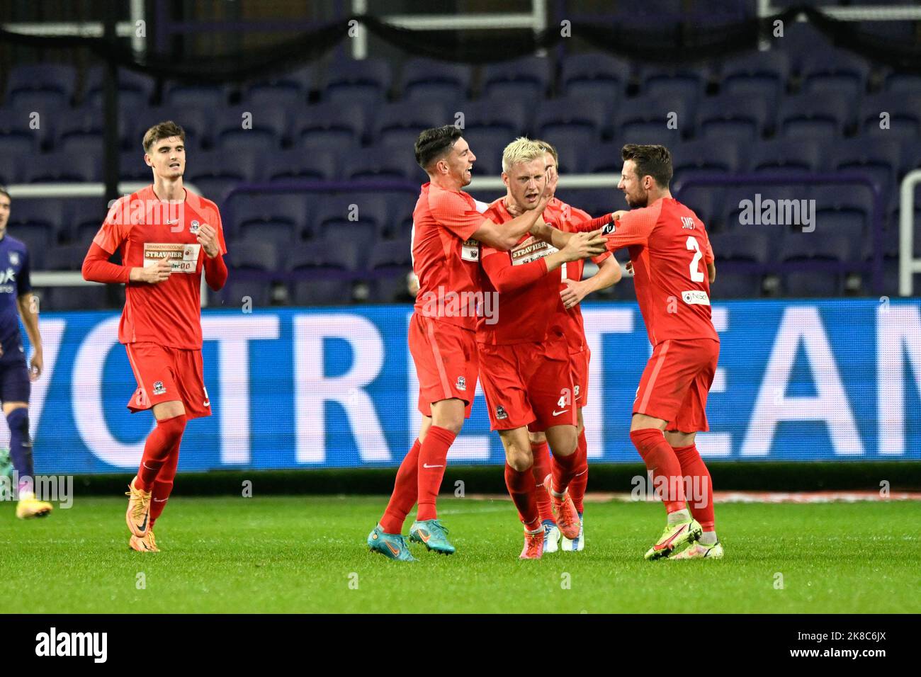 Dender's Kjetil Borry celebrates after scoring 0-2 during a soccer ...