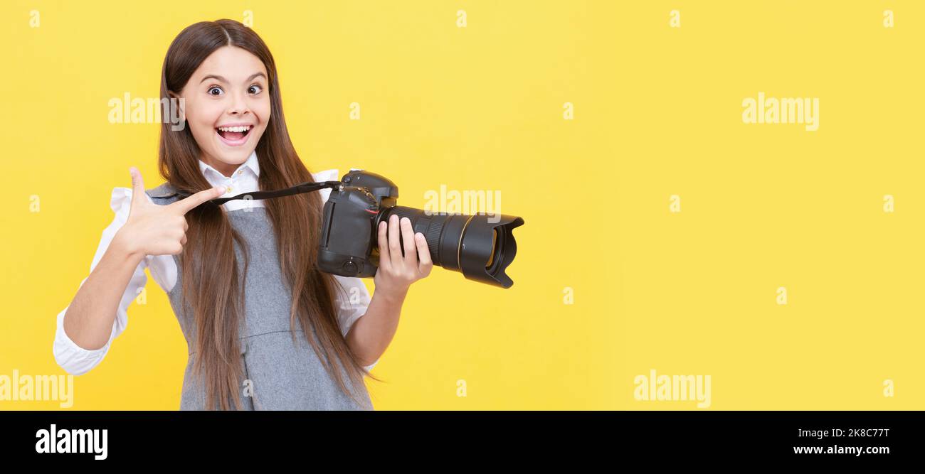 advertisement. photographer beginner with modern camera. Child ...