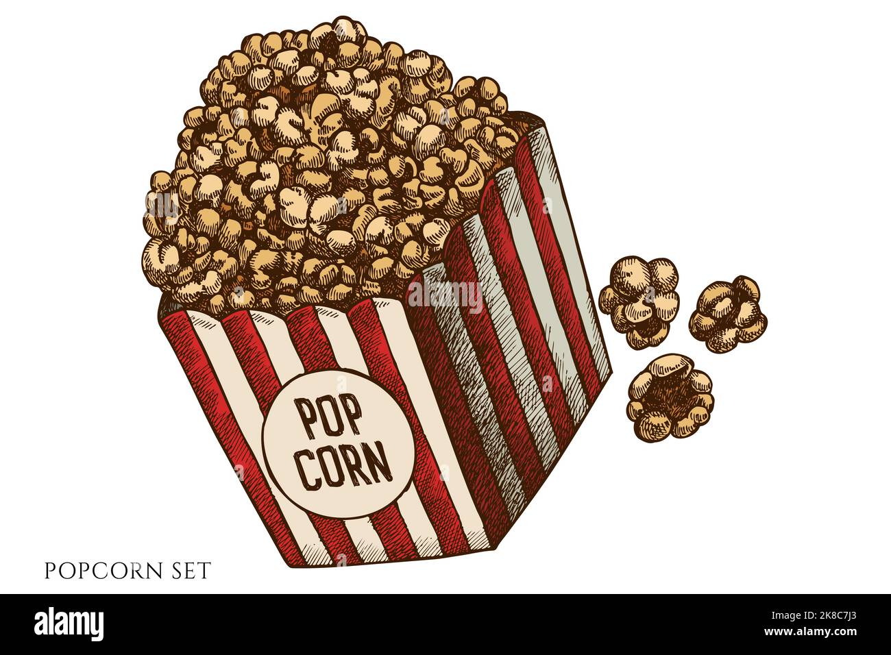 Carnival food hand drawn vector illustrations collection. Colored ...