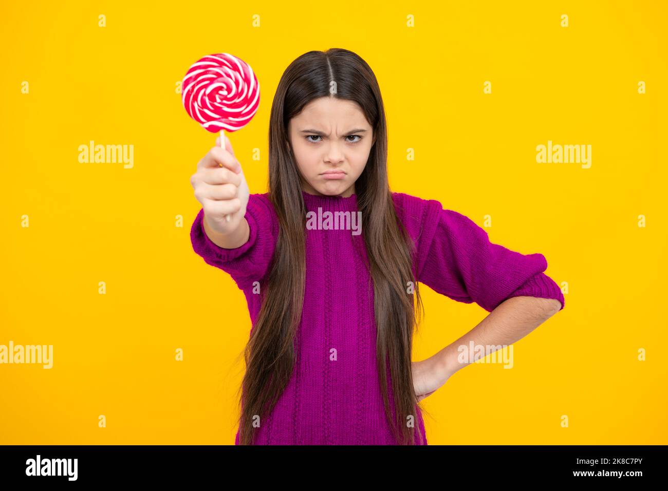 Teenage girl with candy lollipop, happy child 12, 13, 14 years old ...