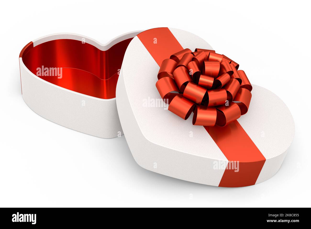 Gift boxes heart shaped with ribbon and bow isolated on white ...