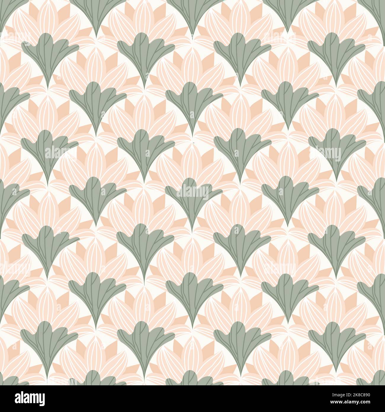 Lotus seamless vector pattern. Water lily and leaves on white ...