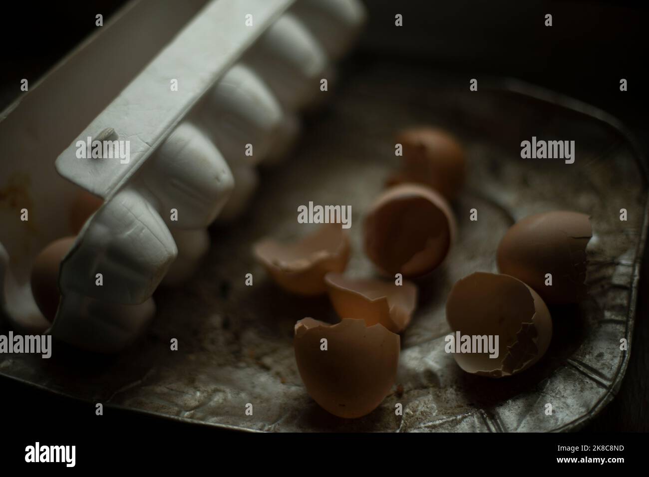 Eggshell. Chicken eggs. Poor kitchen. Details of poor food. Natural ...