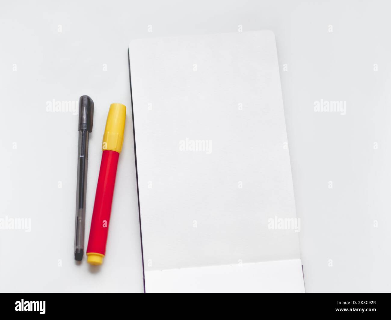 Top view on clear page of notebook. Mock up photo with notepad and ...