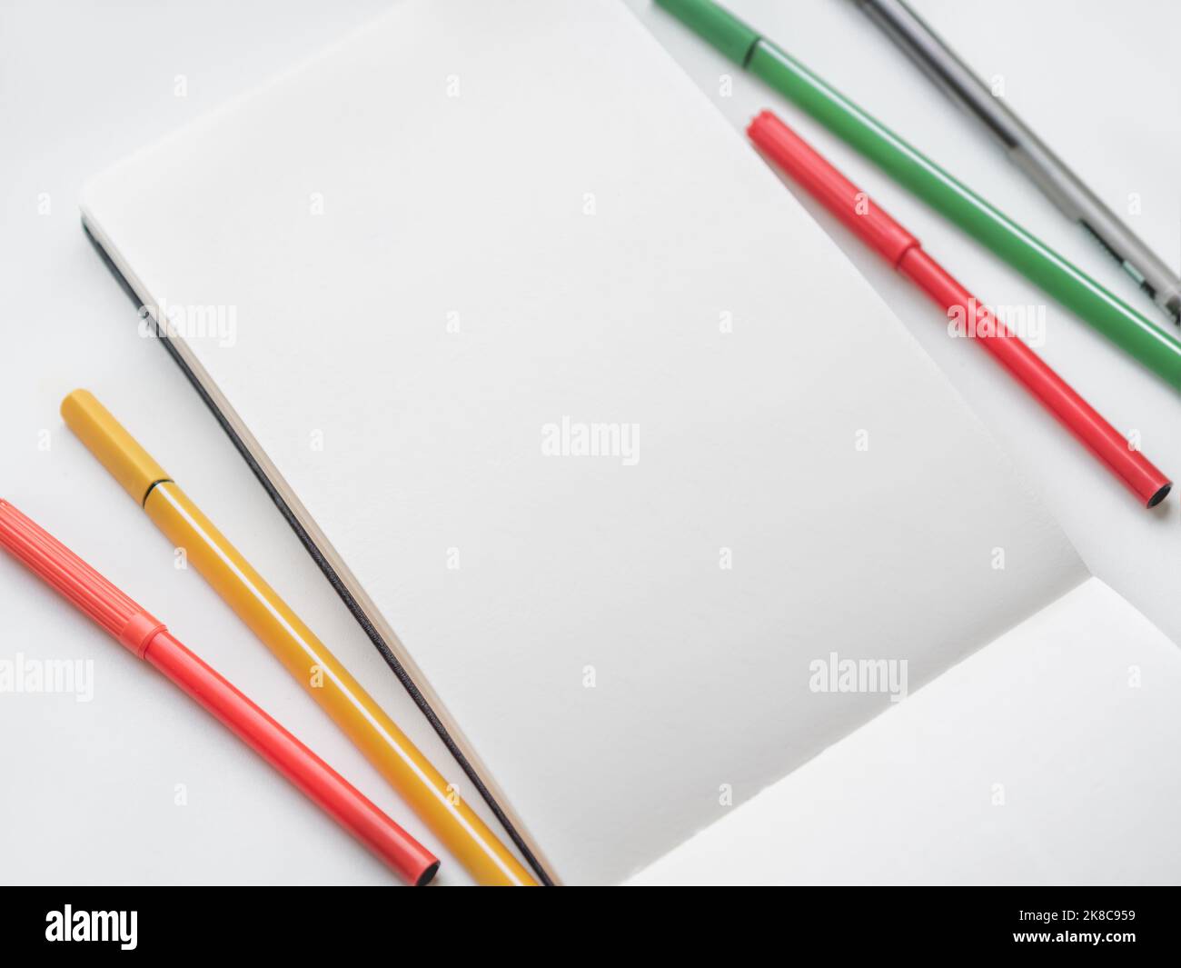 Top view on clear page of notebook. Mock up photo with notepad and ...
