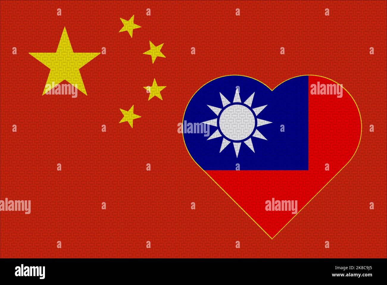 Flag of Taiwan and China on fabric texture. The concept of the unity of ...