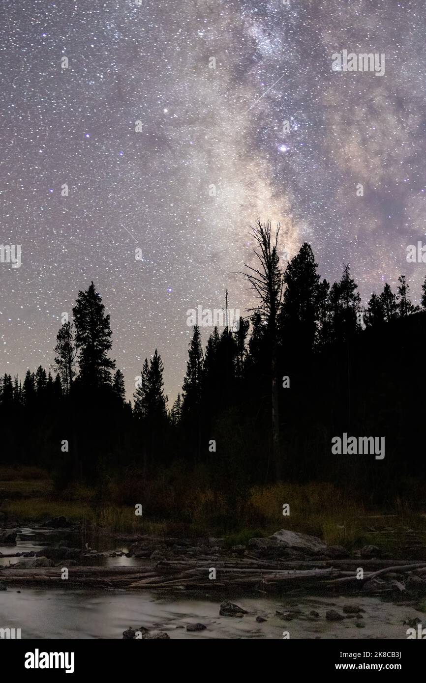 The Milky Way Galaxy rising through the night sky above String Lake and ...