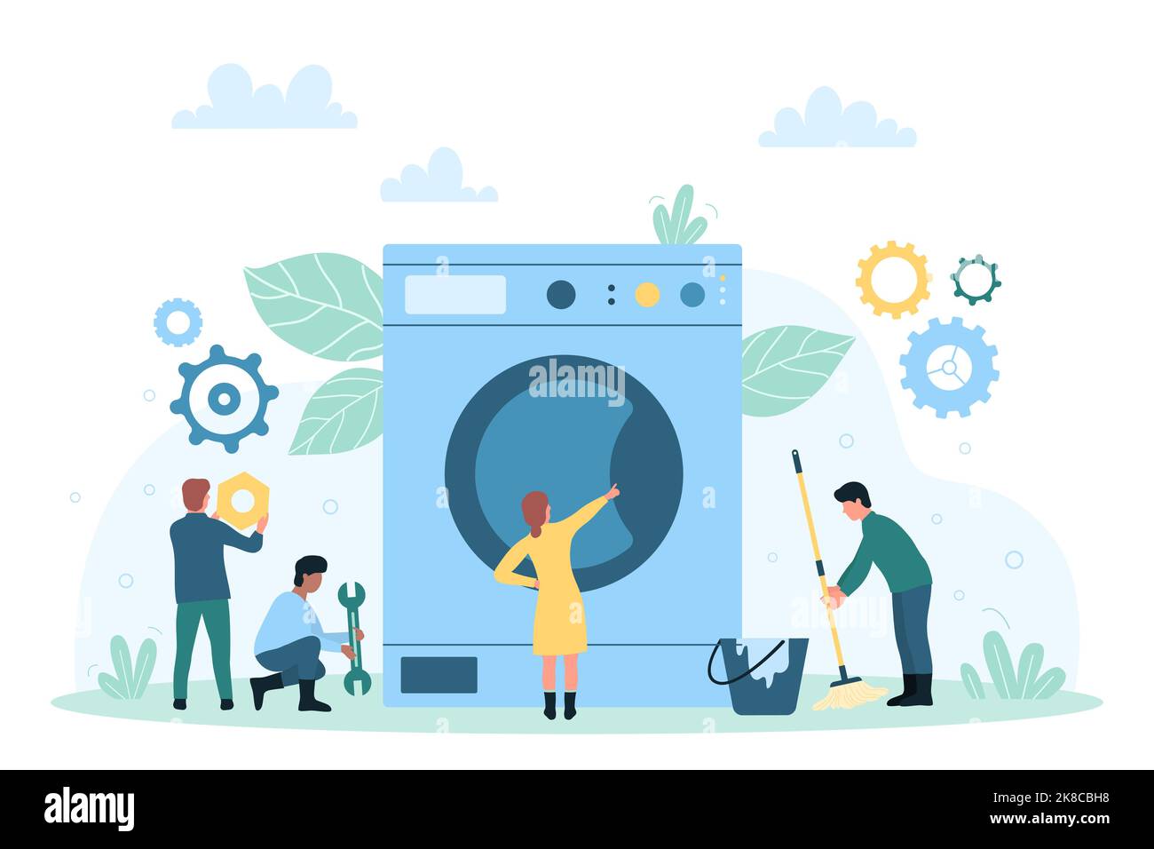 Laundry, washing machine repair and maintenance service vector ...