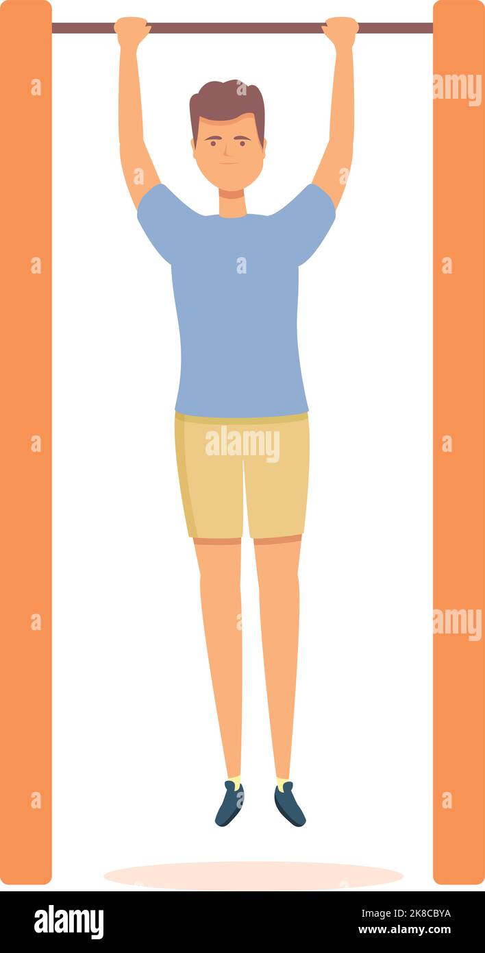 Boy at horizontal bar icon cartoon vector. Sport school. Lesson ...