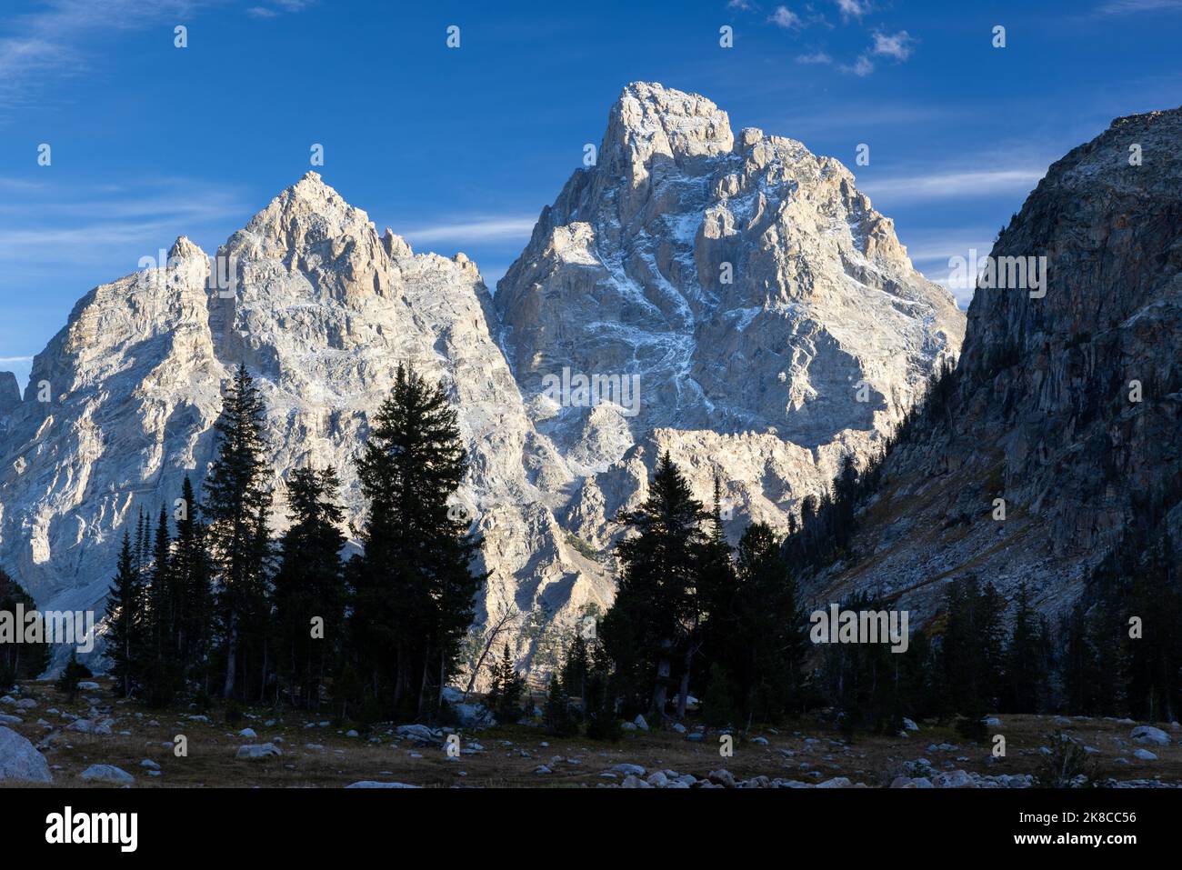 The Grand Teton and Mount Owen rising high above the North Fork of ...