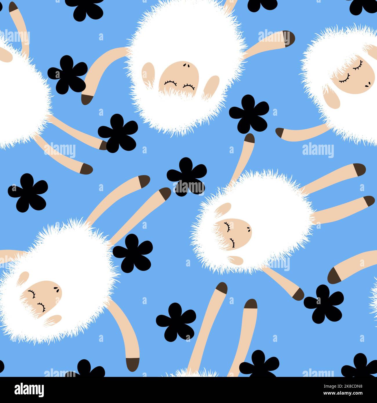 Cartoon farms animals seamless sleeping sheep pattern for wrapping ...