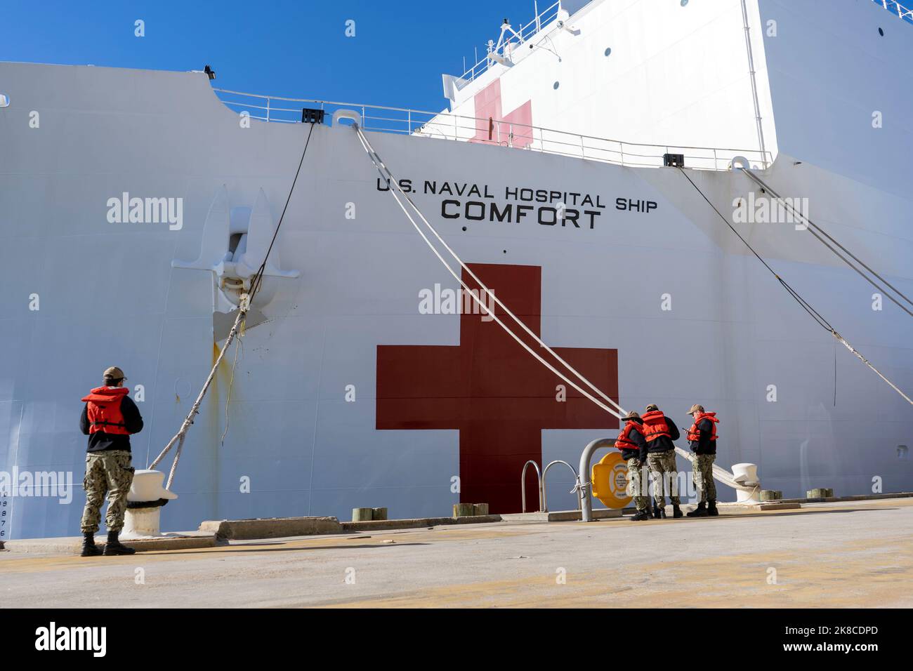 NORFOLK, VA (Oct. 19, 2022) – Sailors prepare to release the mooring ...