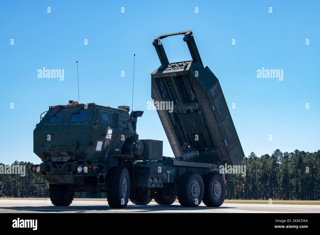 U.S. Marines simulate launches from a High Mobility Artillery Rocket ...