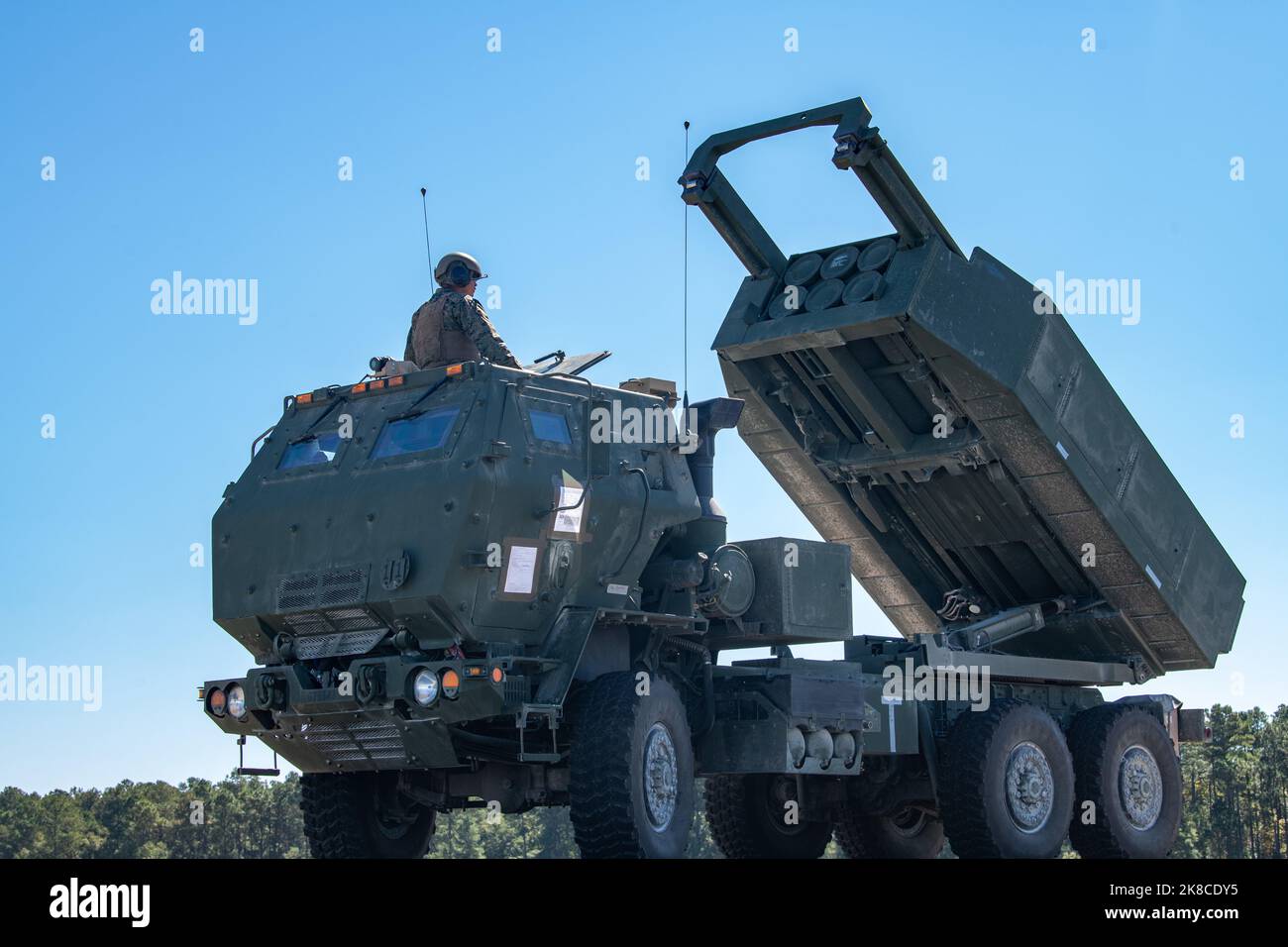 U.S. Marines prepare to transport a High Mobility Artillery Rocket ...