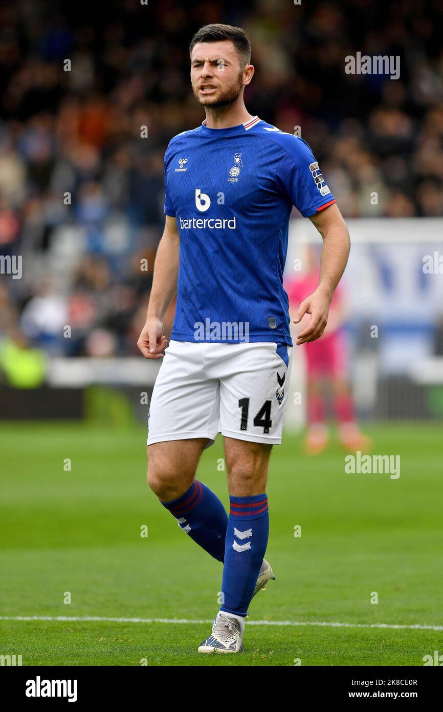 Oldham, UK. 22nd Oct, 2022. Nathan Sheron of Oldham Athletic during the ...