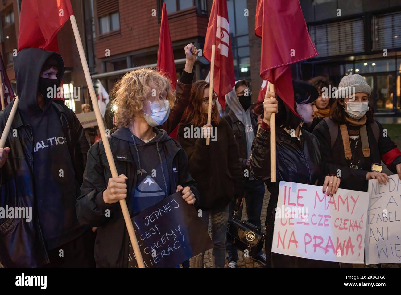 Gdansk, Poland. 22nd Oct, 2022. Protesters march through the streets ...