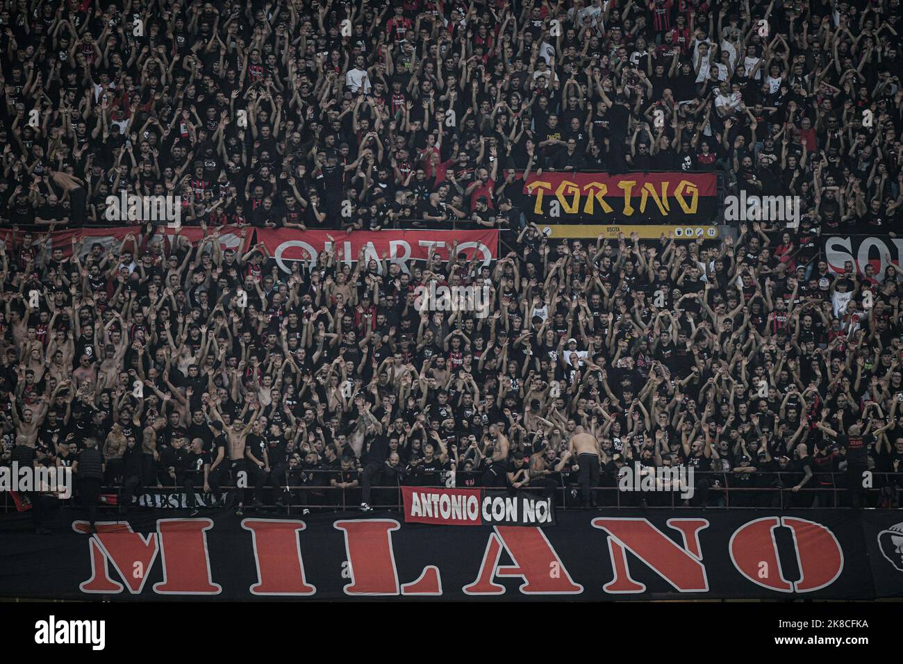 Milan, Italy. 22nd Oct, 2022. AC Milan fans during the Italian Serie A ...